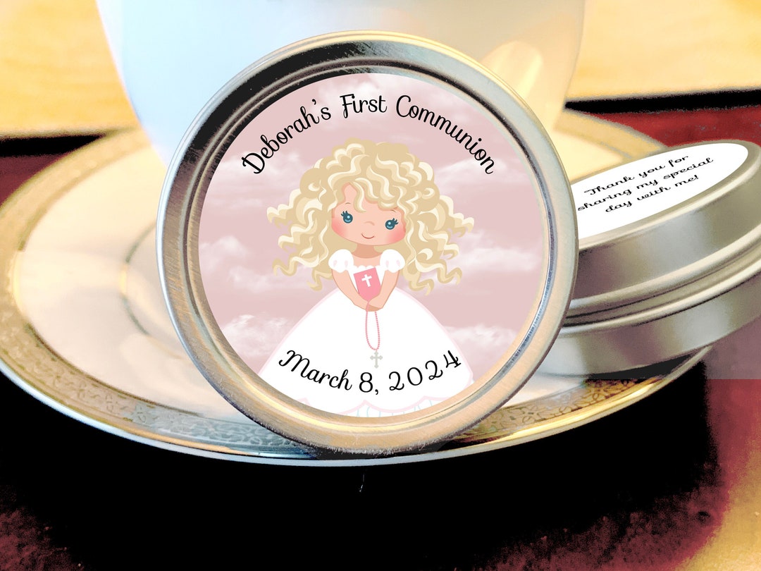 First Holy Communion Girls Mint Tin Favors | Custom Hair, Eye, and Skin ...