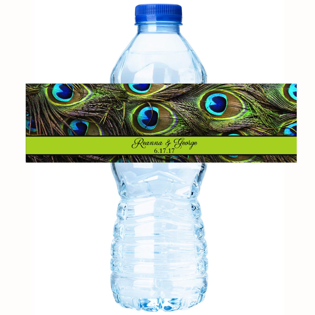 Printed Water Bottle Labels Peacock Feathers Waterproof, Smudge Proof ...