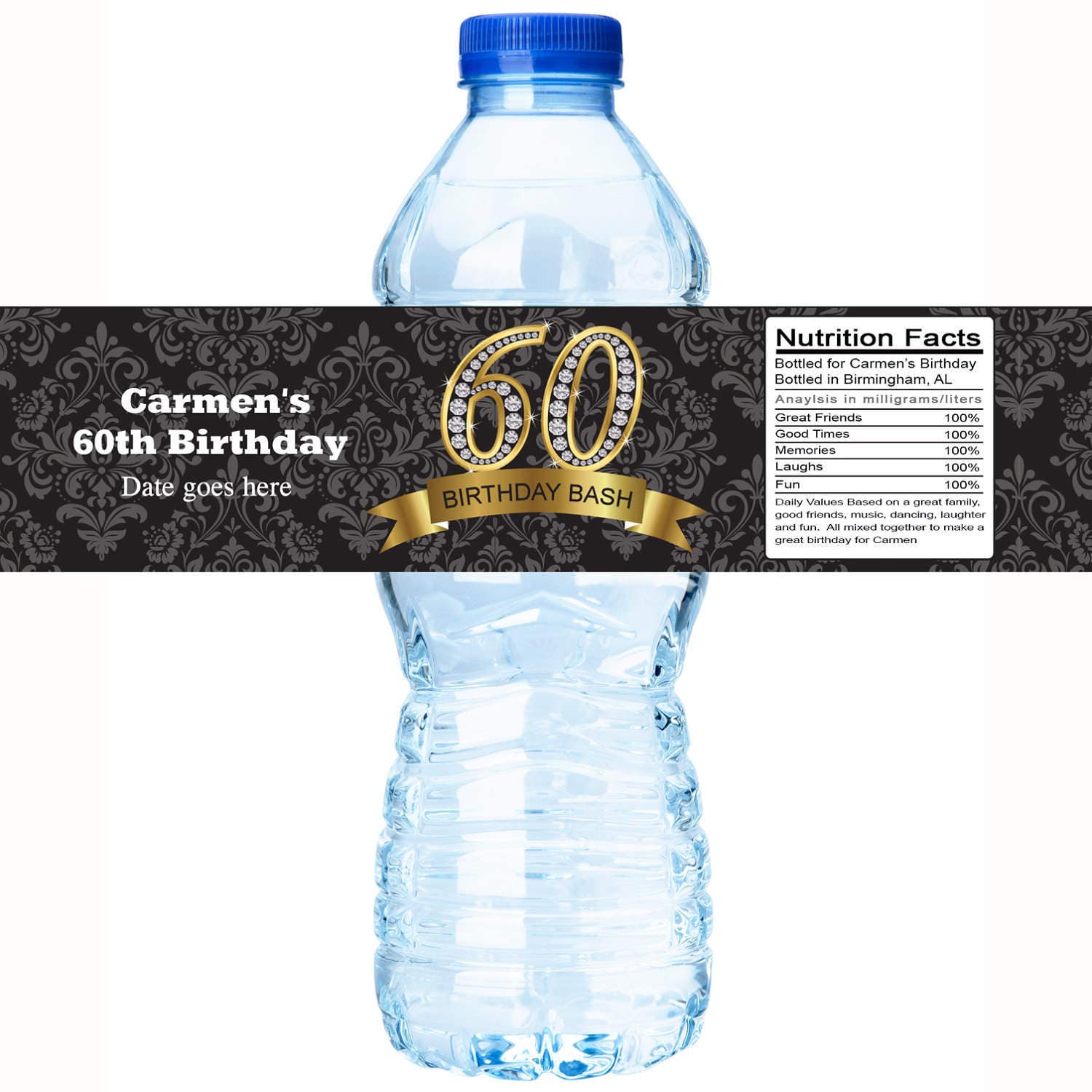 30 Birthday Water Bottle Labels Personalized Bottle Labels Black 