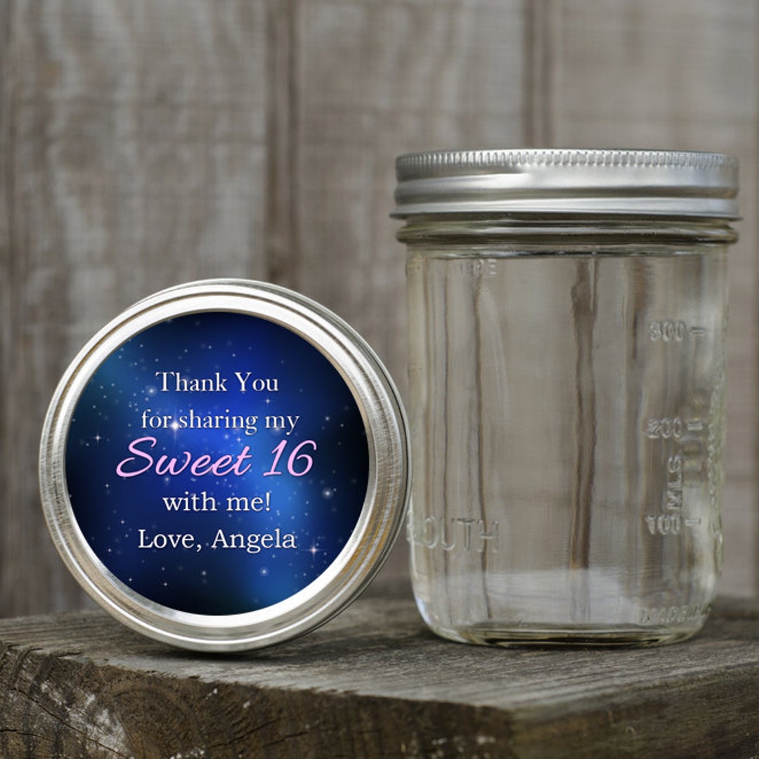Round Jar Lid Labels - Custom Sweet 16 Favors - Sweet 16 Stickers ...