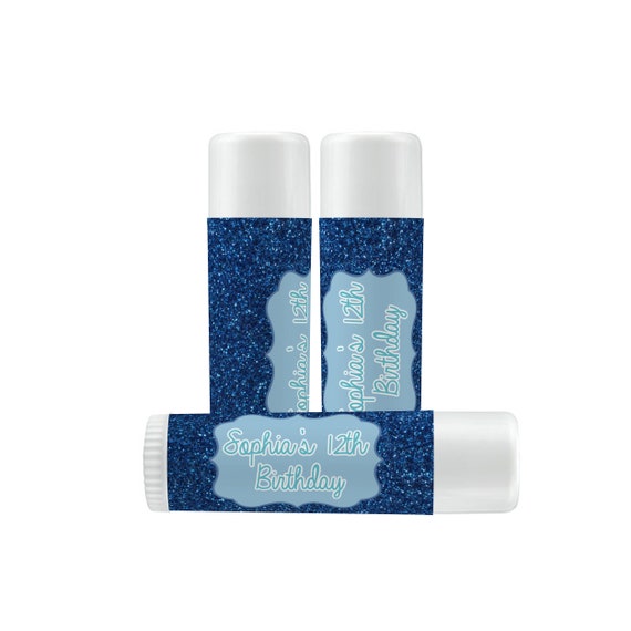 Personalized Birthday Lip Balm Labels - Blue Glitter - Bachelorette ...