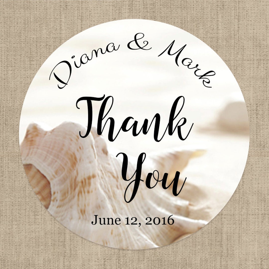 Glossy Round Labels - Seashell Favor Labels - Beach Stickers - Wedding ...