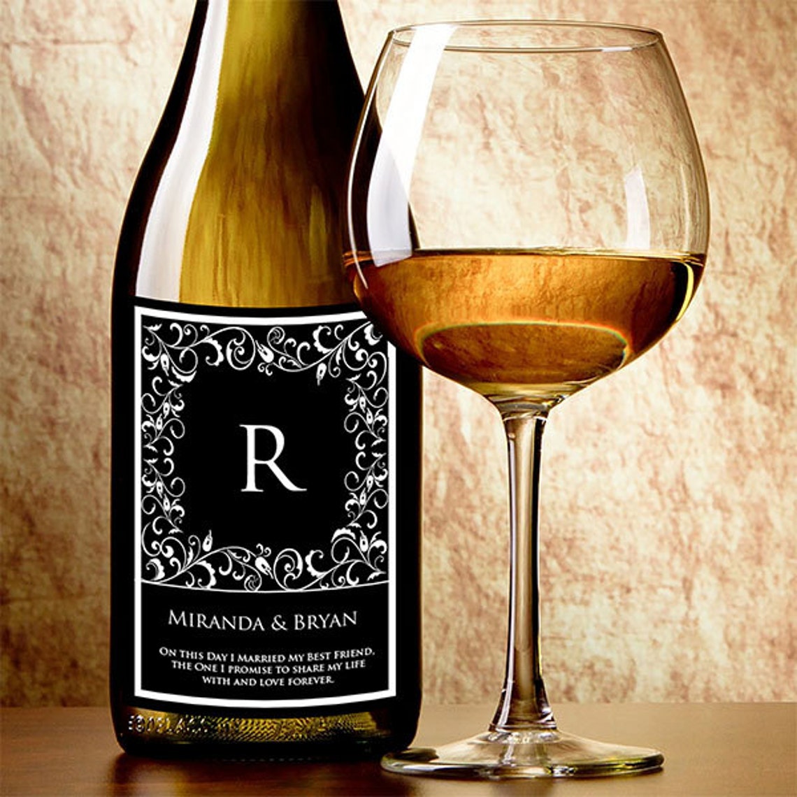 Monogram Wine Labels Scroll Monogram Wedding Favor Wine | Etsy