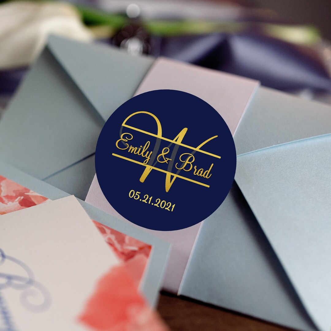 Personalized Monogram Thank You Wedding Round Sticker Favors - Navy ...