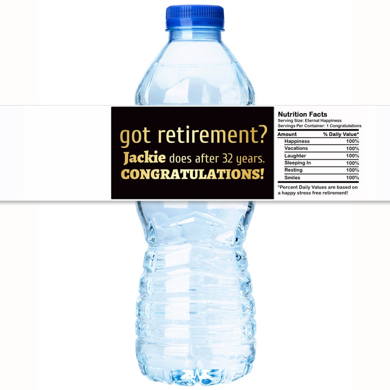 30 Personalized Got Retirement Water Bottle Labels Gold | Etsy