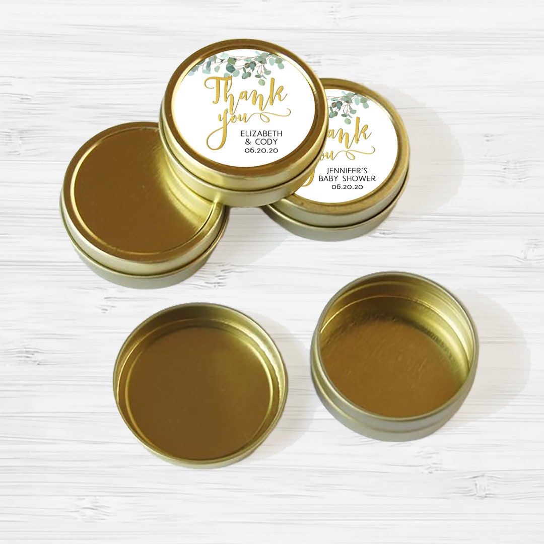 Personalized Gold Round Candy Tin Eucalyptus Favors - Etsy
