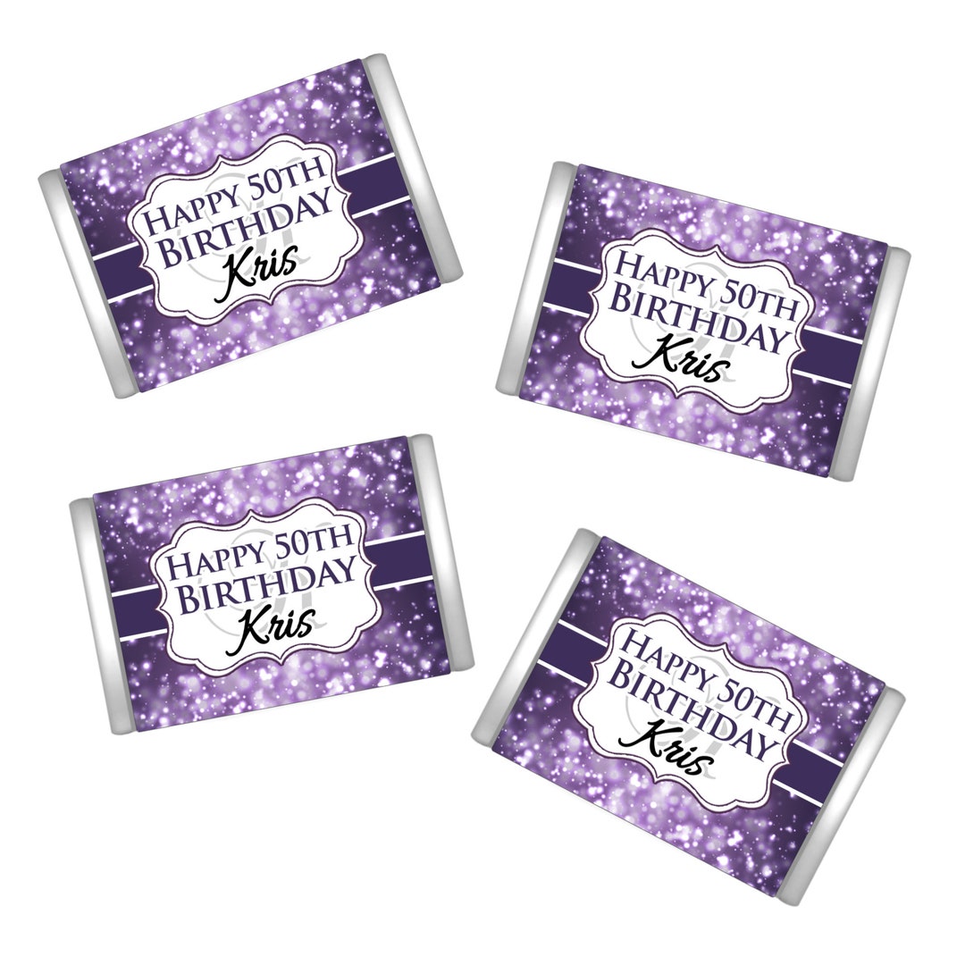 Personalized Miniature Birthday Chocolate Wrappers: Purple Party Favors ...