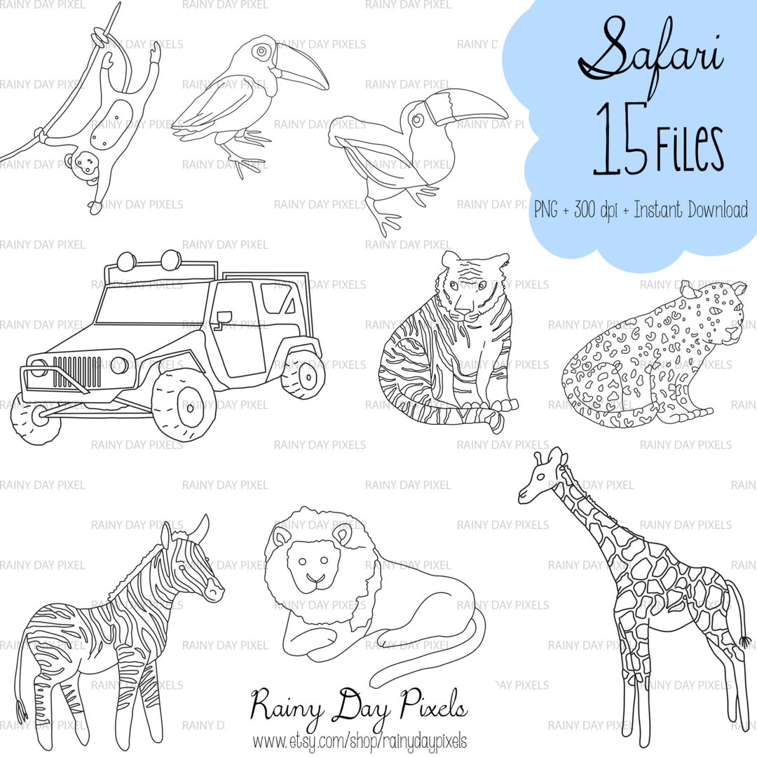Safari Hand Drawn Clipart Zoo Clipart Jungle Clipart Animal - Etsy
