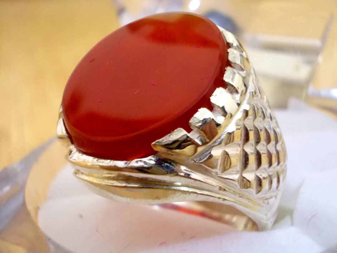 Anillo de ágata roja de corte redondo Anillos de hombre - Etsy España