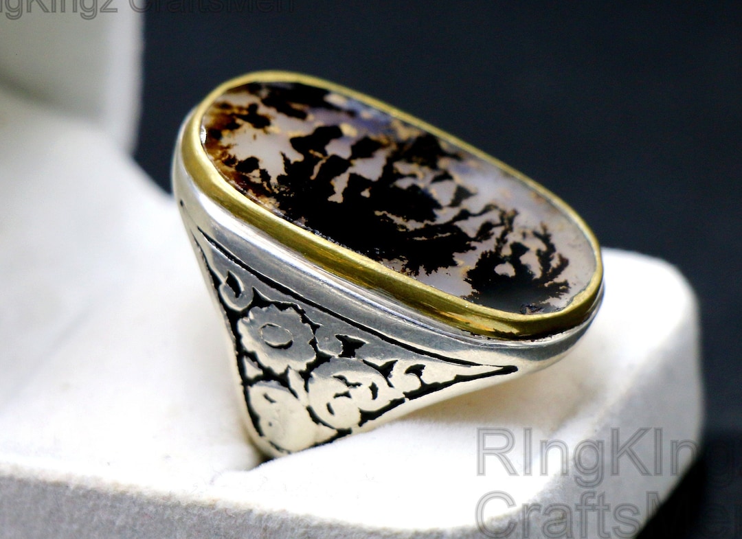 Vintage Dendritic Agate Men Ring, Handmade Birthstone Jewelry, Stone ...