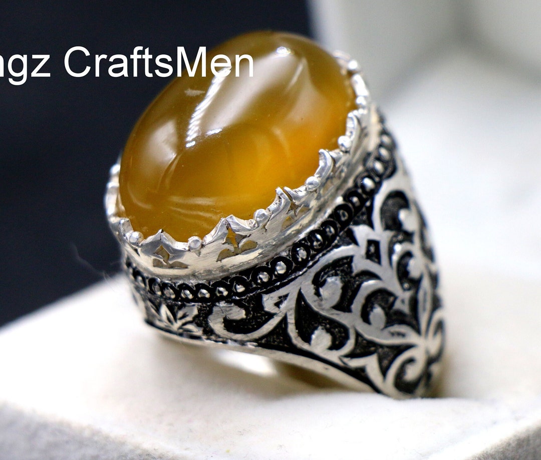 Yellow Agate Man Ring, Artisan Jewellery, Handmade Birthstone Ring, Mid ...