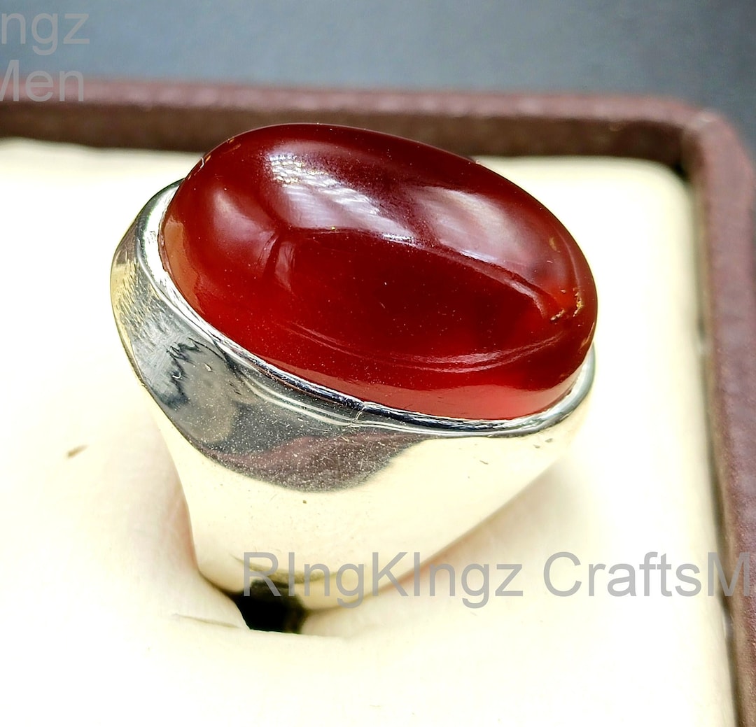 Natural Cherry Red Agate Men Ring, 925k Sterling Silver, Handmade ...