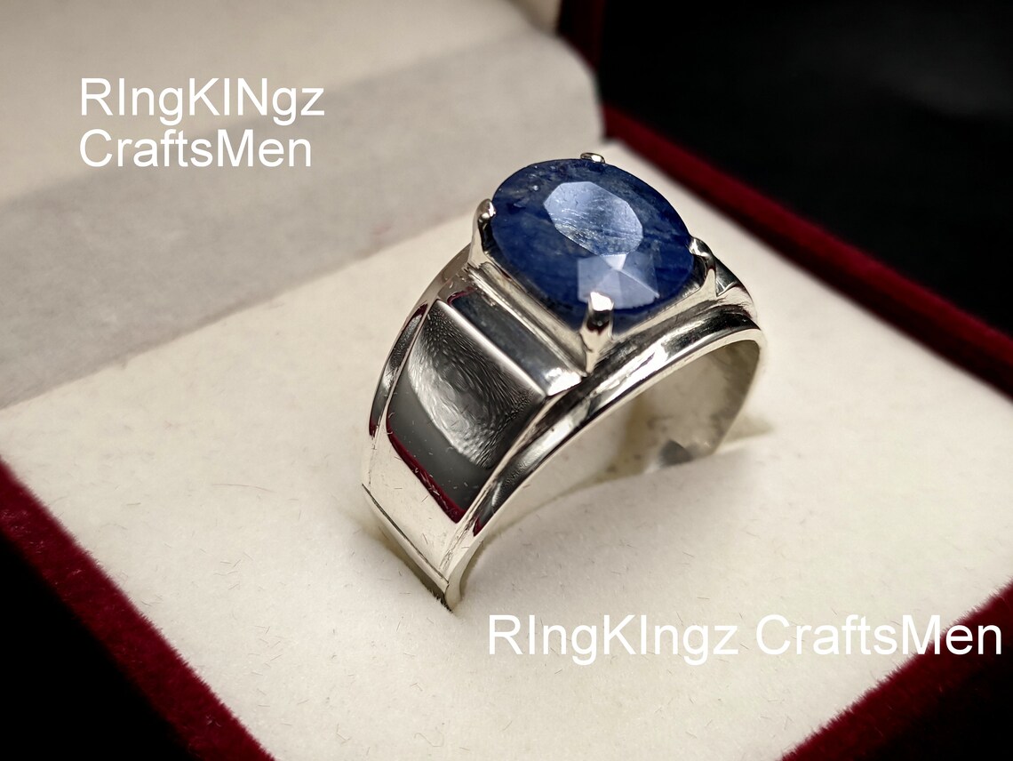 Sapphire Mens Ring 925 Sterling Silver Neelam Birthstone - Etsy