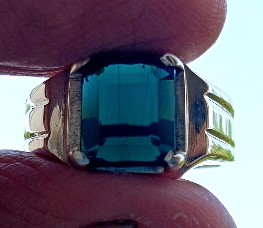 Green Tourmaline Mens Ring: Sterling Silver Adjustable Gemstone Jewelry ...