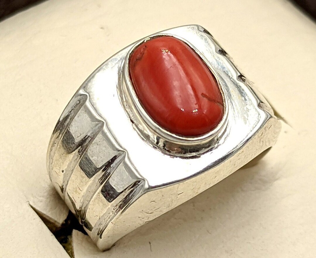 Vintage Style Bold Coral Ring, Handmade Spiritual Men's Coral Ring ...