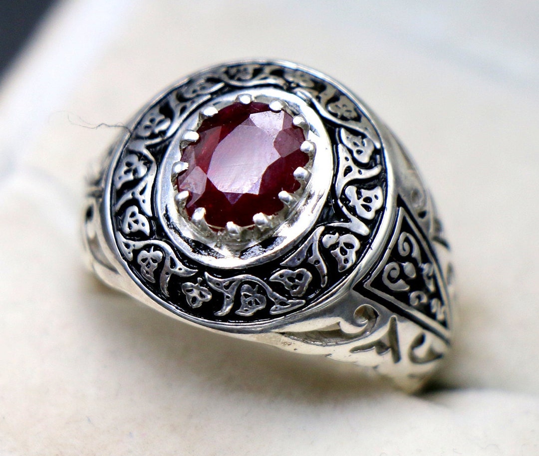 Ruby Men Ring, Certified Pigeon Blood Red Ruby Man Ring in 925 Sterling ...