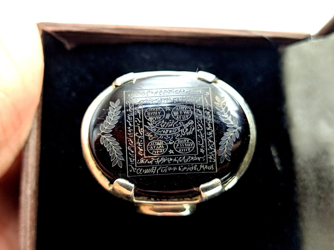 Handmade Black Aqeeq Islamic Talisman Ring, 925 Silver Taweez Ring for ...