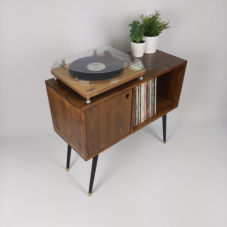 Vinyl Record Storage Console Table Mid Century Modern - Etsy