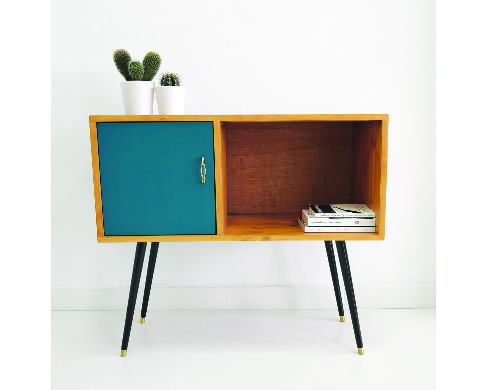 Oak Console Table Blue Door and Original Vintage Brass | Etsy