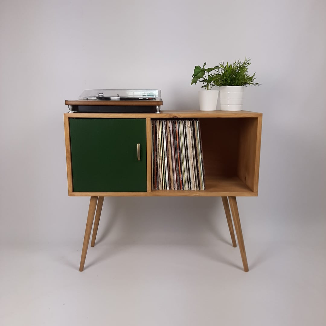 Oak Sideboard Green Door | Media Console | Vinyl Record Storage ...