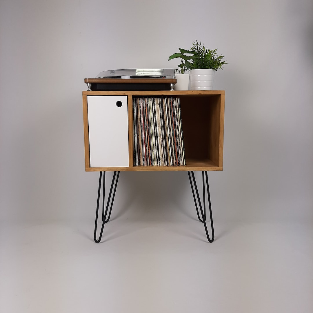 Designer Oak Sideboard | Small Media Console | Vinyl Record Storage ...