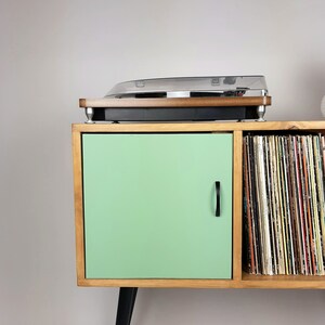 Oak Console Table With Pastel Green Door and Satin Black Handle | Vinyl ...