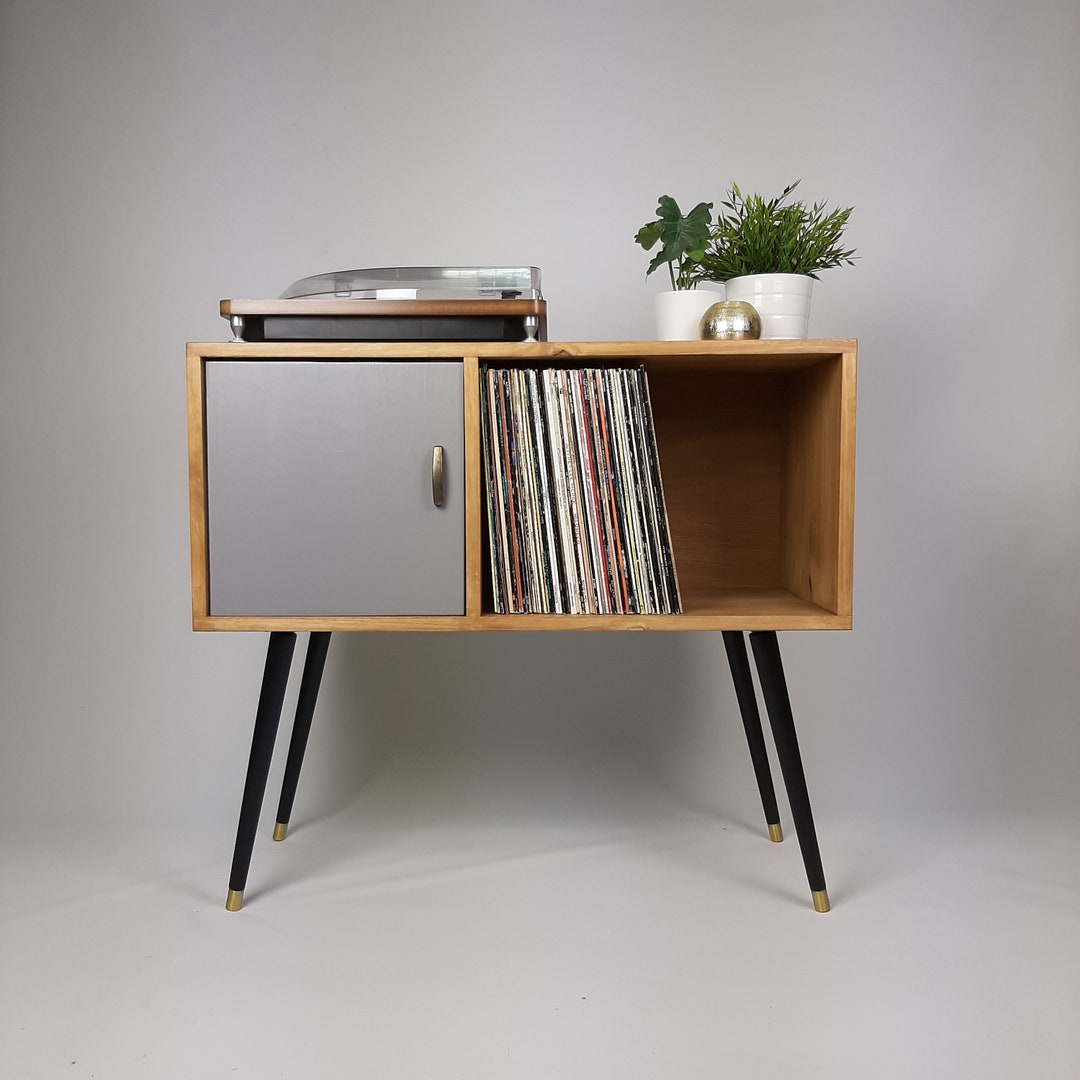 Oak Sideboard | Grey Door | Vinyl Record Storage | Solid Wood Sideboard ...