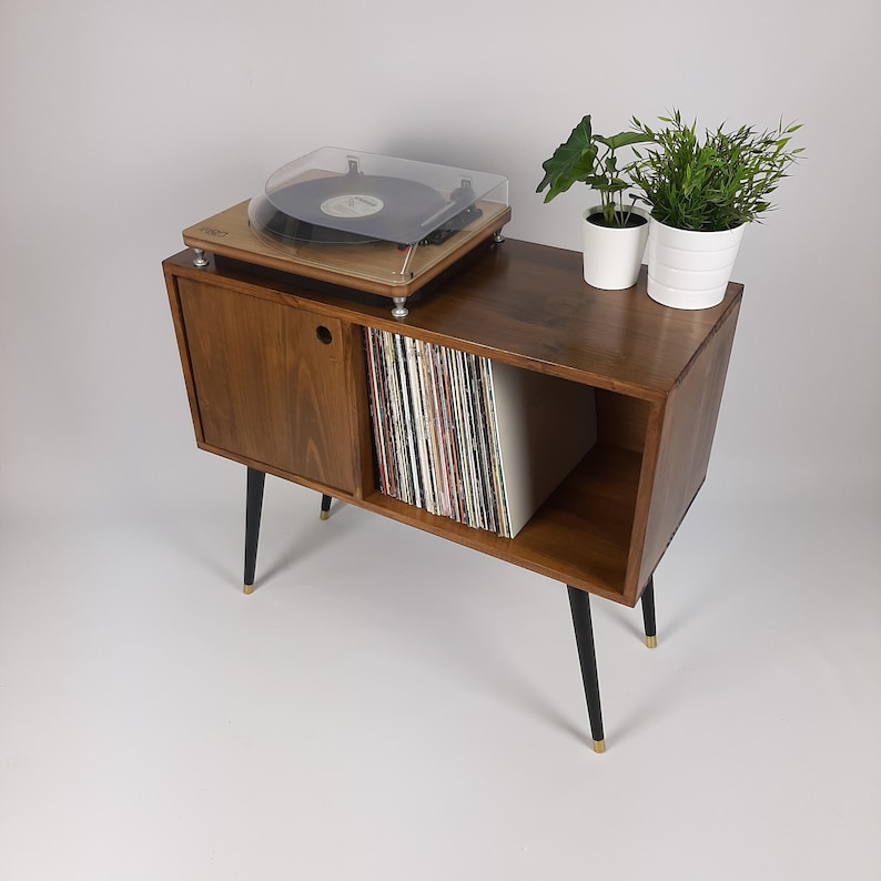 Vinyl Record Storage Console Table Mid Century Modern - Etsy