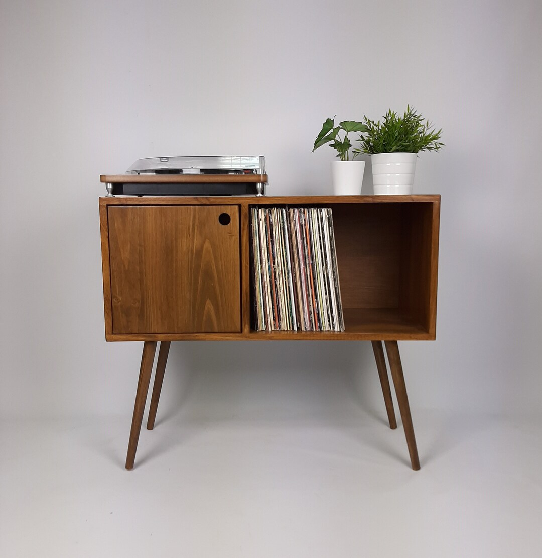 Record Table Walnut With Wooden Legs | Medium Sideboard | Media Console ...