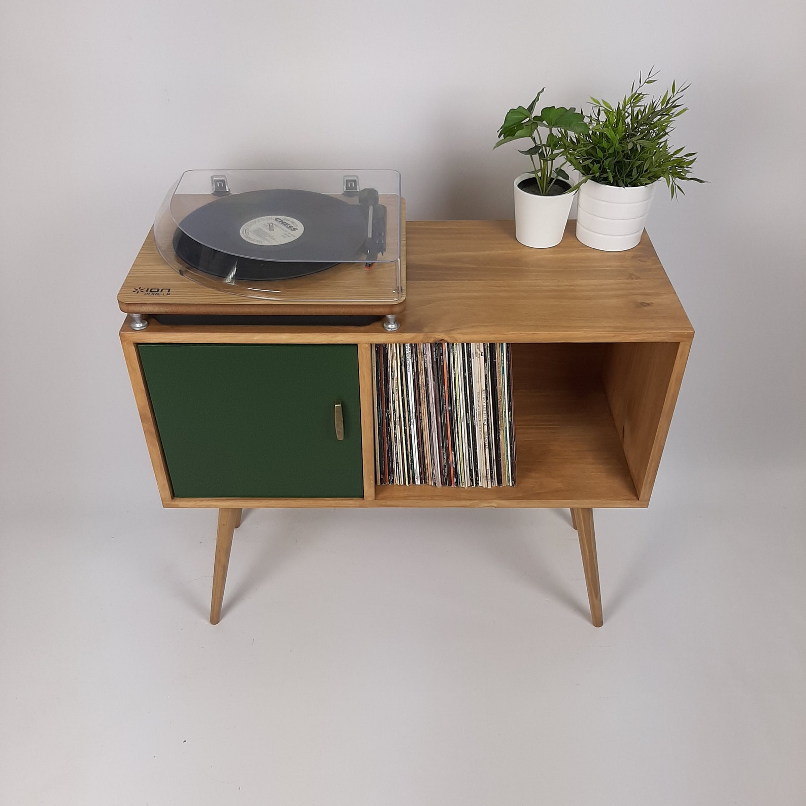 Oak Sideboard Green Door Media Console Vinyl Record - Etsy