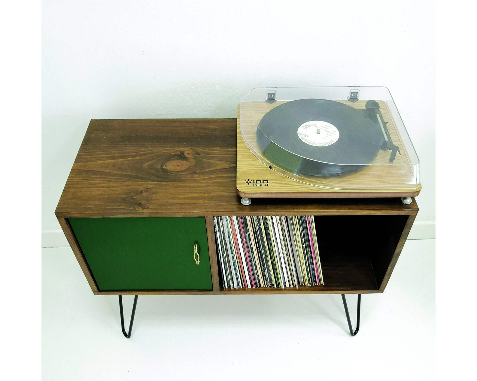 Vinyl Record Storage Walnut Sideboard With Black Hairpin | Etsy