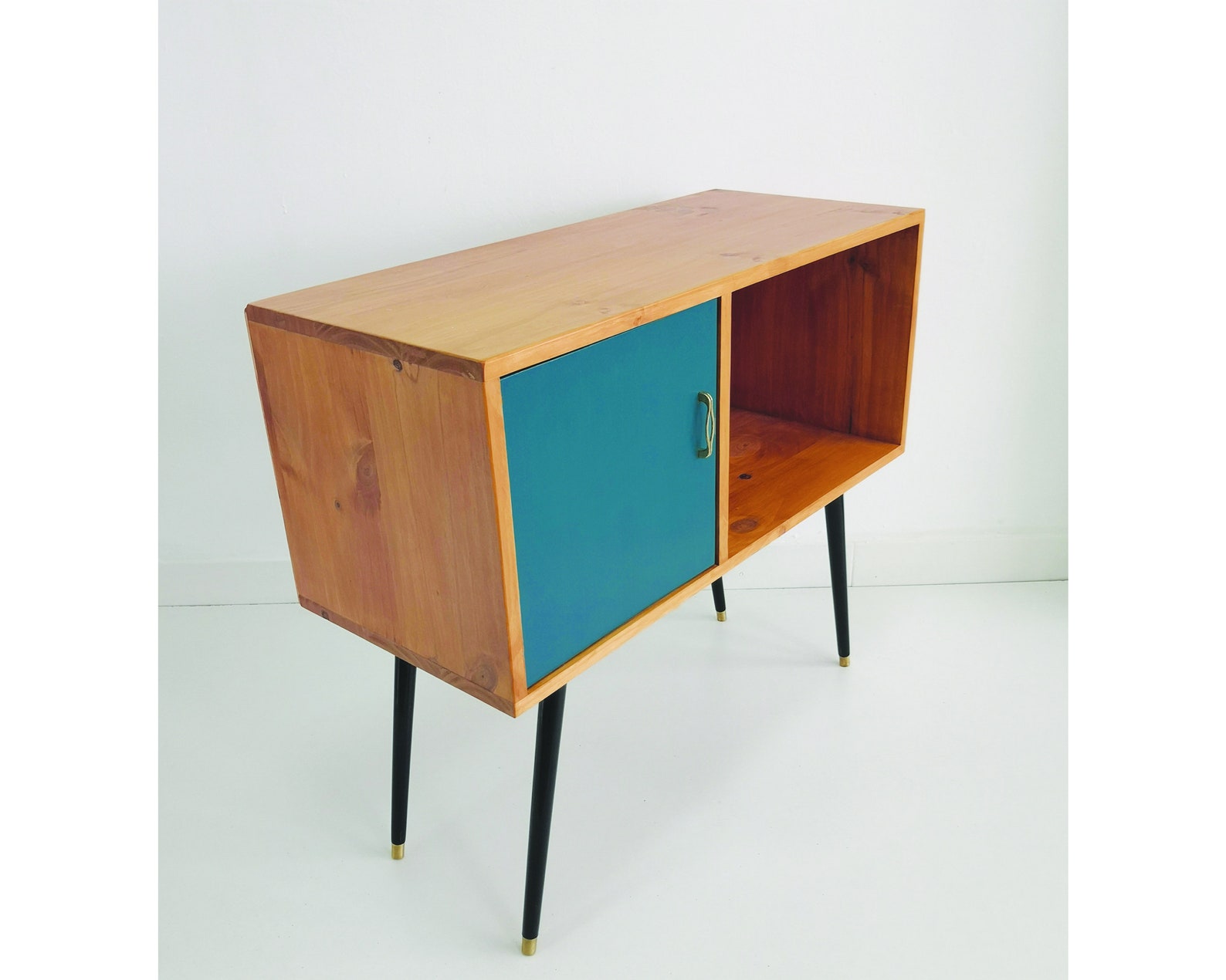 Oak Console Table Blue Door and Original Vintage Brass | Etsy