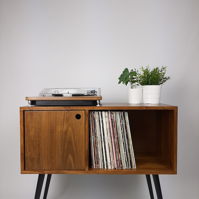 Vinyl Record Storage Console Table Mid Century Modern - Etsy