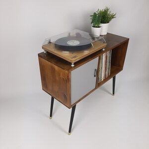 Walnut Sideboard With Grey Door, Brass Tipped Black Legs | Vinyl Record ...