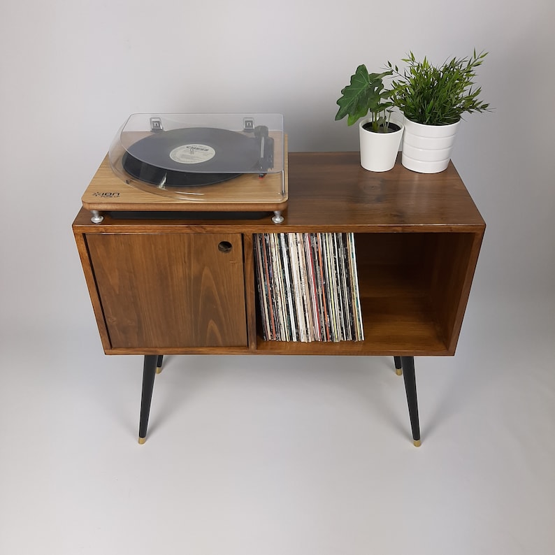 Vinyl Record Storage Console Table Mid Century Modern - Etsy