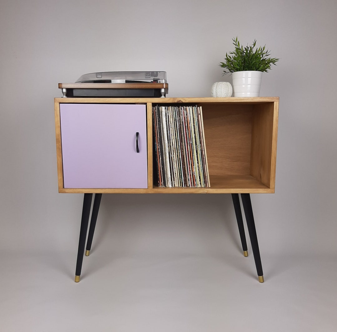 Oak Console Table With Lilac Door and Satin Black Handle | Vinyl Record ...