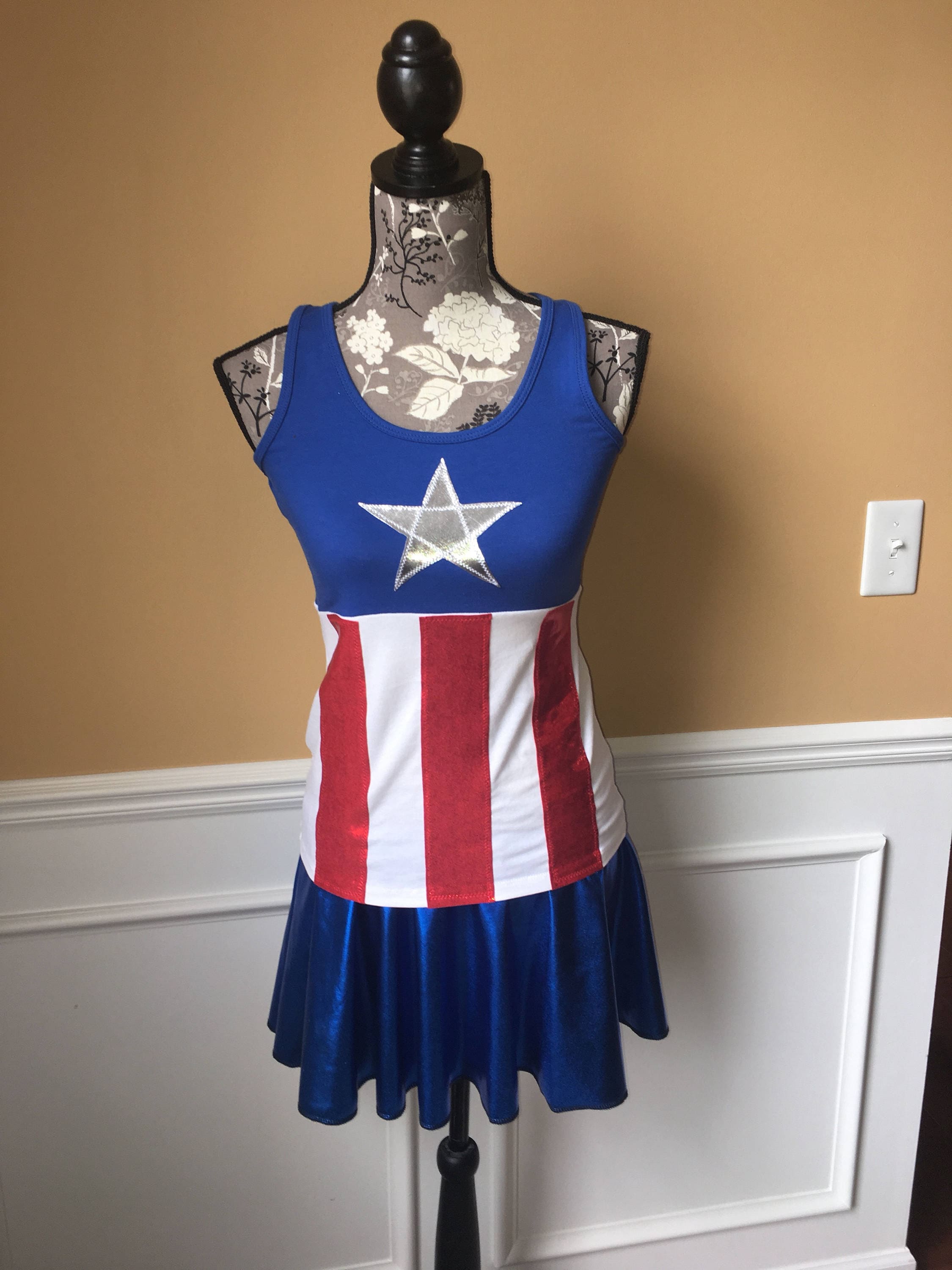 Captain USA Superhero Inspired Running Outfit Costume Performance Tank ...