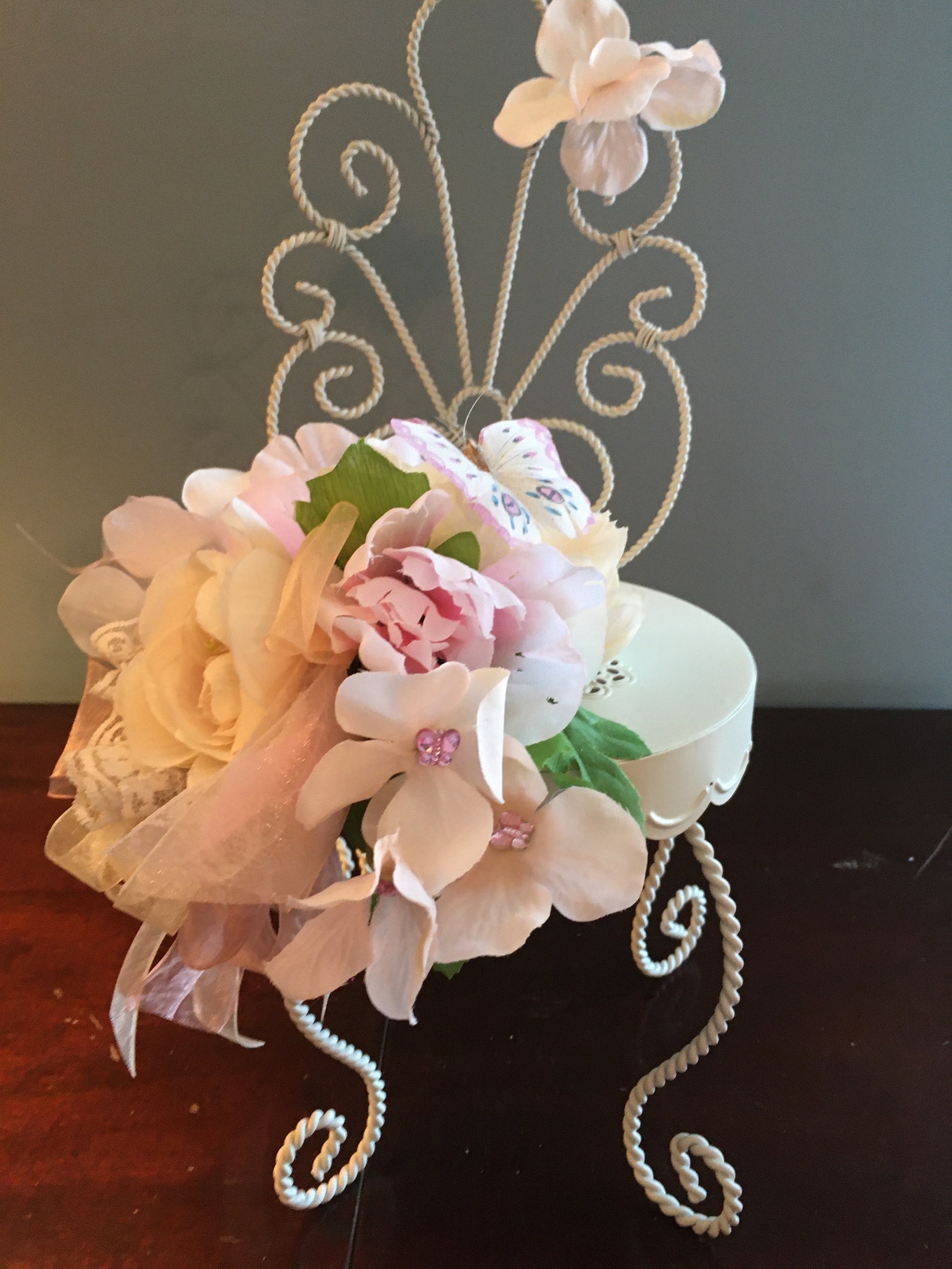 WIRE CHAIR CENTERPIECE, Garden Party Centerpiece, Tea Party Centerpiece ...