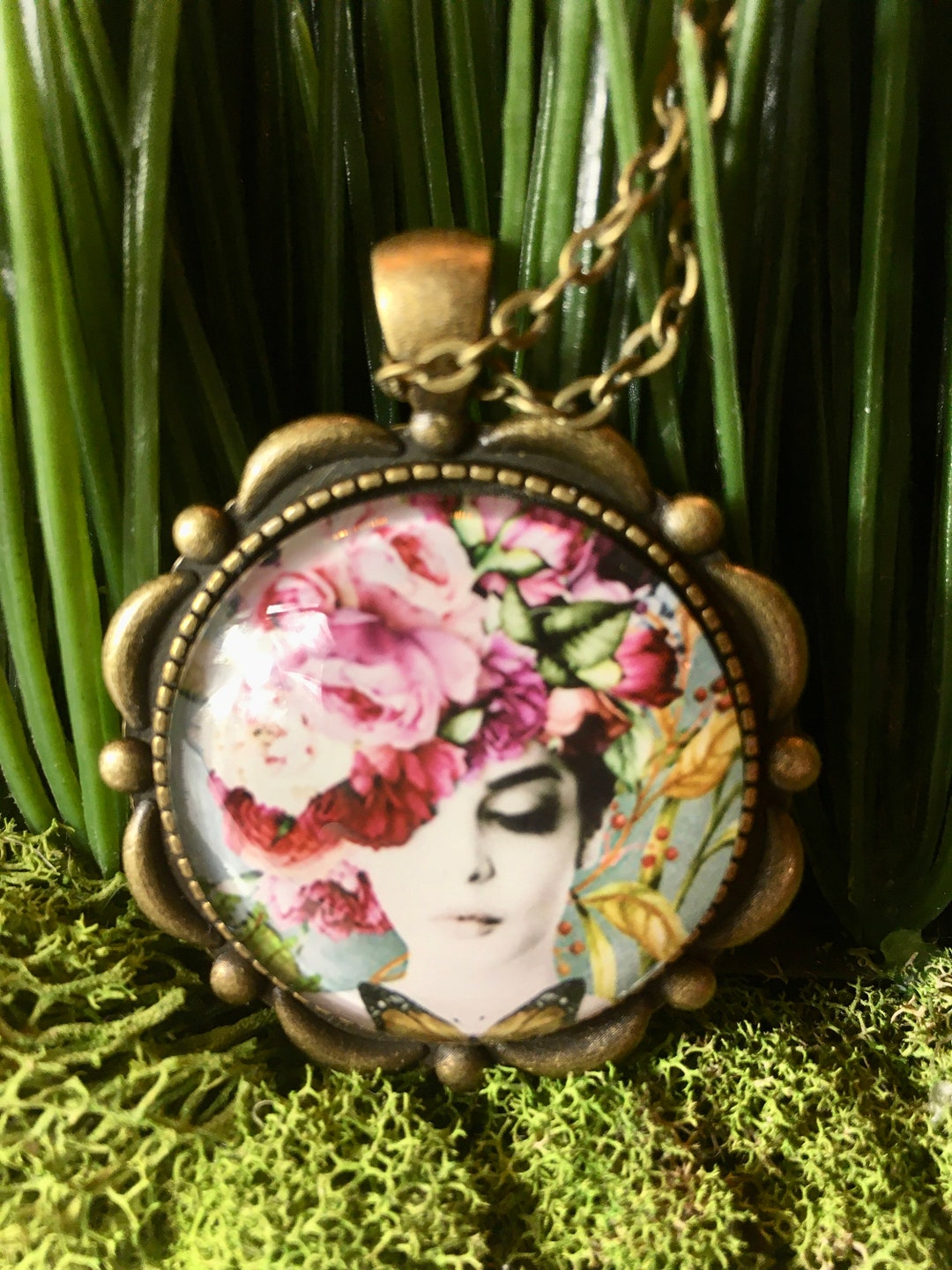 FUCHSIA HAT LADY Pendant, Designer Jewelry, Fantasy Jewelry, Bridal ...