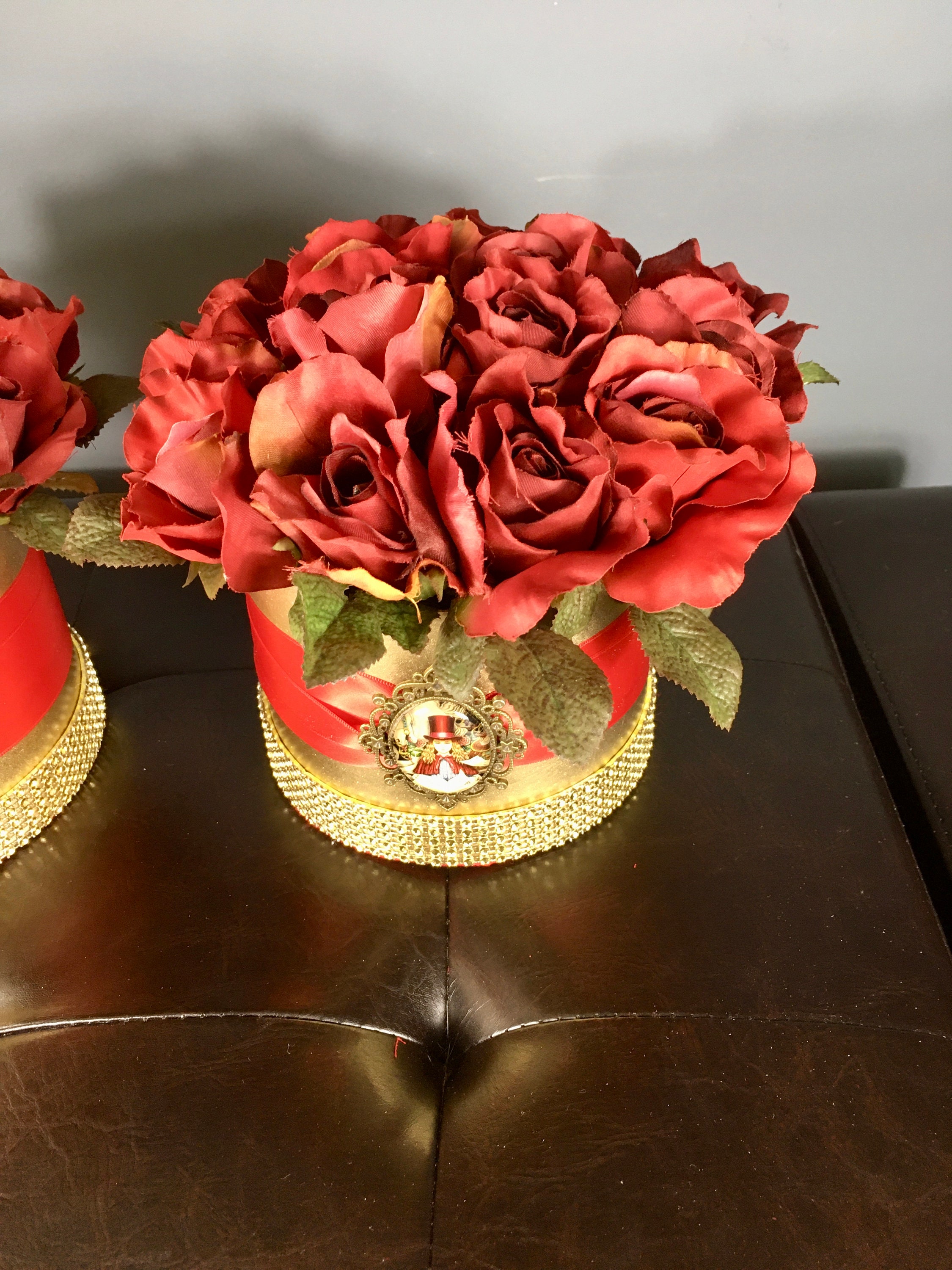 CHRISTMAS WEDDING CENTERPIECE Red Rose Centerpiece Girl Caroler