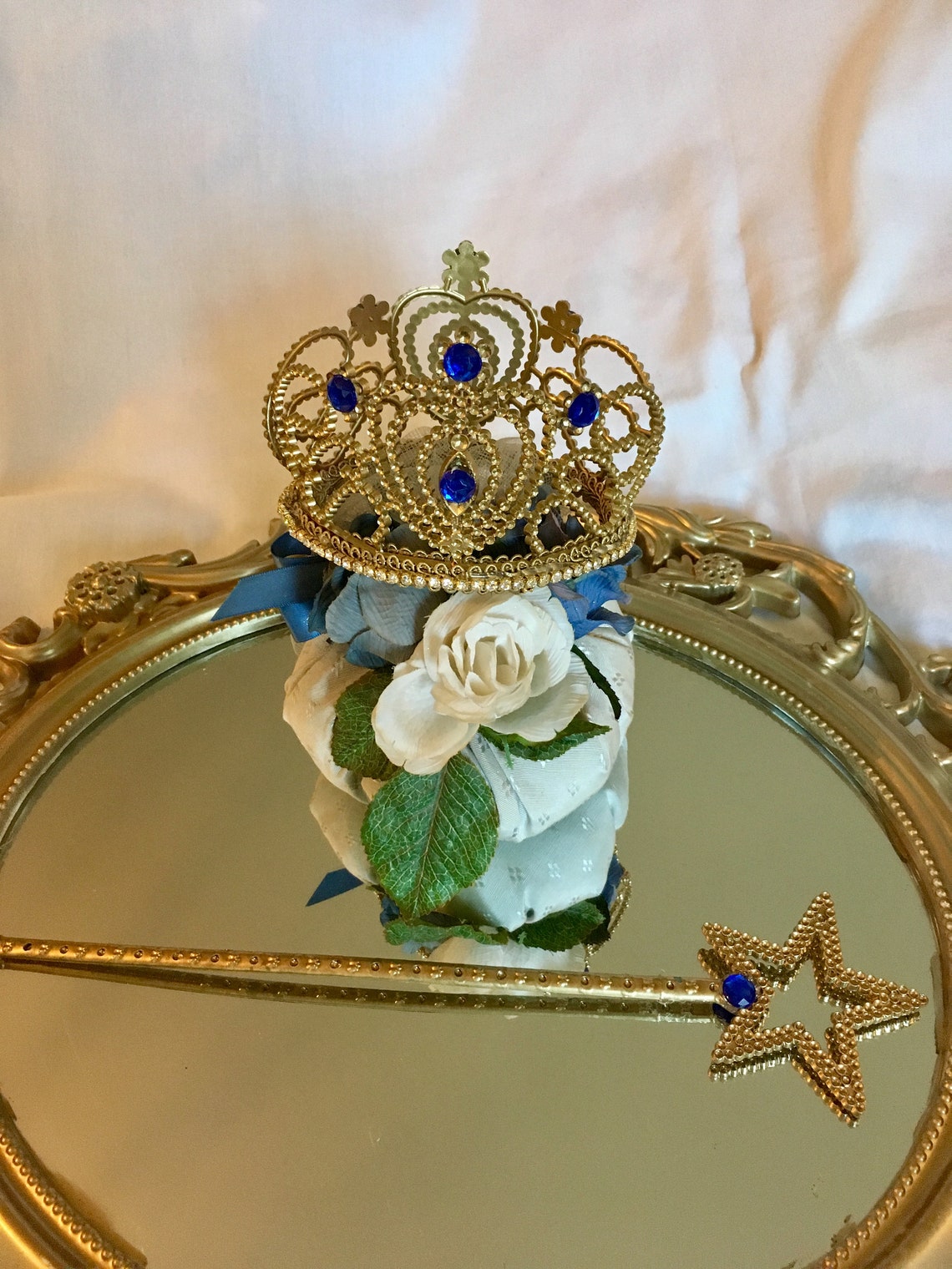 Crown Centerpiece W/wand Crown Centerpiece Gold Crown - Etsy