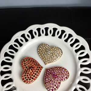 RHINESTONE HEART PIN, Rhinestone Heart Charm, Rhinestone Heart Brooch ...