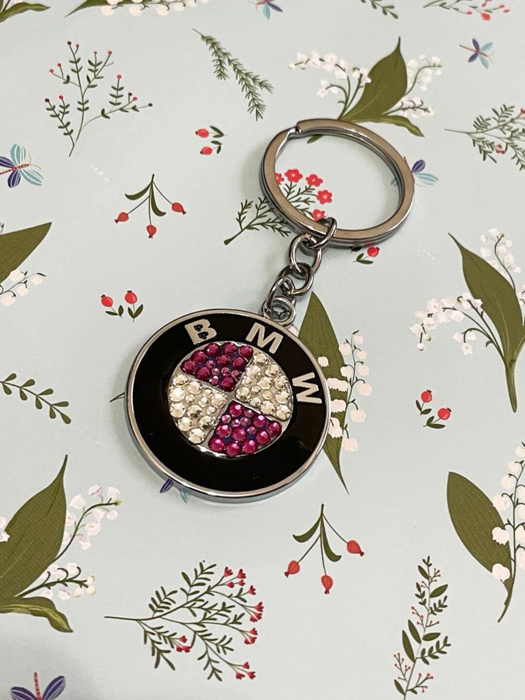 Luxury Car Keychain for Bmw Decorated With Black Crystals / Pink ...