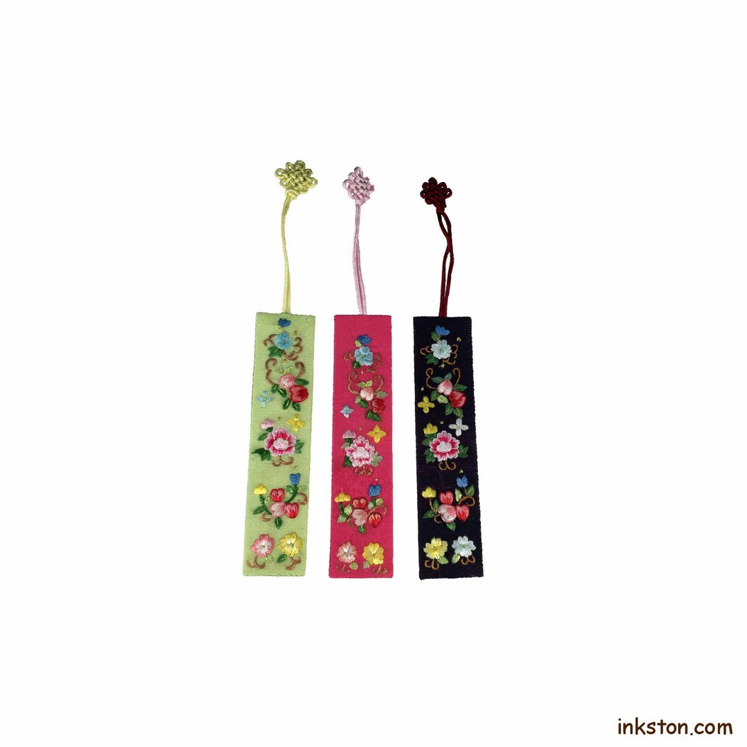 Handmade Silk Bookmark, Set of 3 With Mixed Flowers, Indigo, Light ...