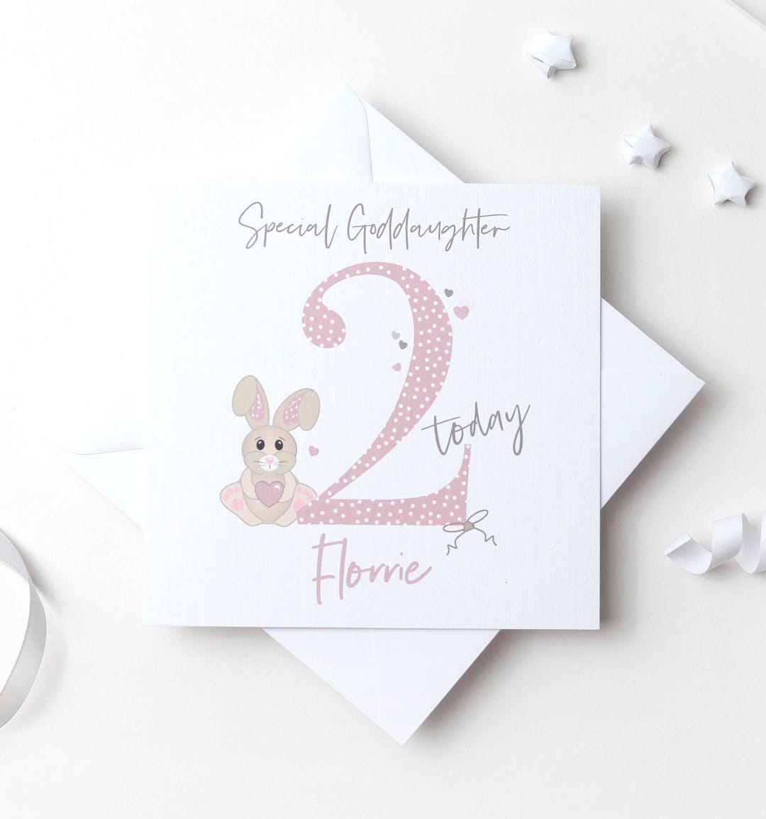 Bunny 2nd Birthday Card for a Little Girl | Age Two Personalised Second ...