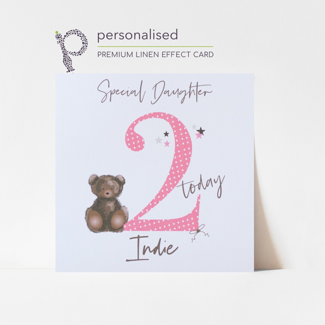 2nd Teddy Bear Birthday Card for a 2 Year Old Little Girl Personalised ...