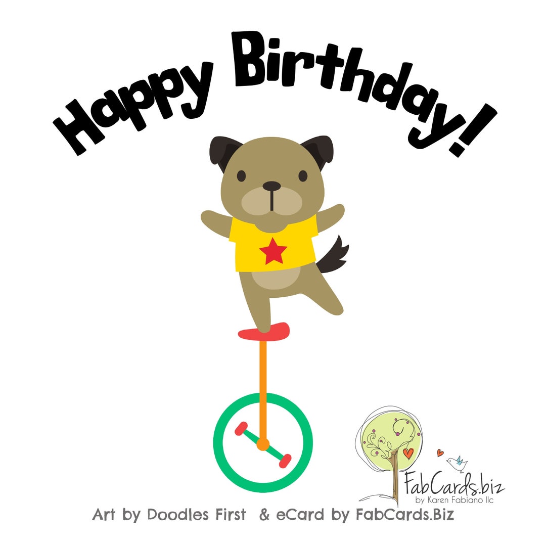 Dog on Unicycle Ecard Gif with Bonus Free Gif - Etsy