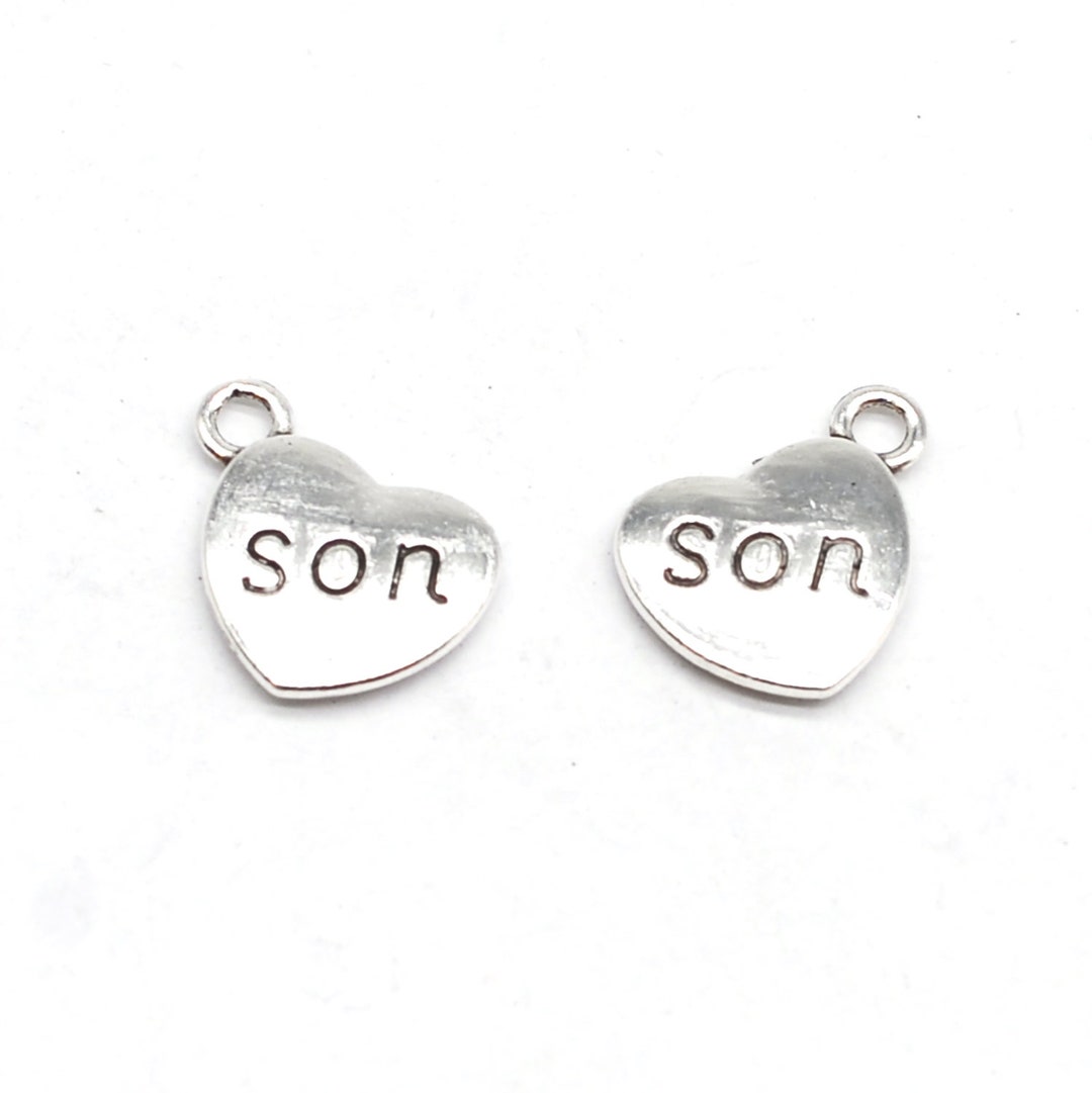 12/30PCS Antique Silver Tone SON Pad Word Heart Charm Pendant, 2 Sided ...