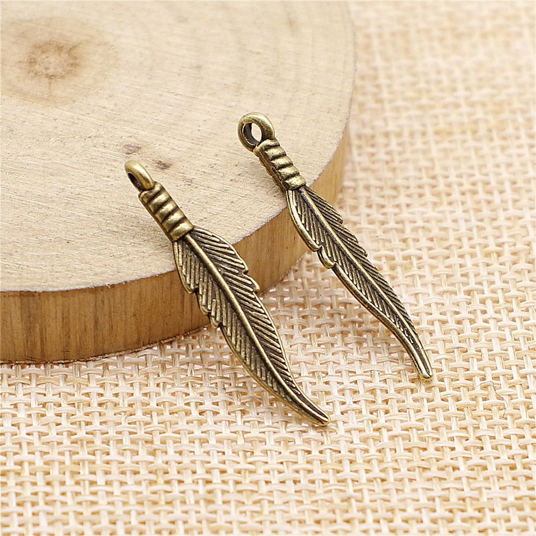 20 or 50 PCS, Antique Bronze Feather Charm Pendant, 2 Sided Feather ...