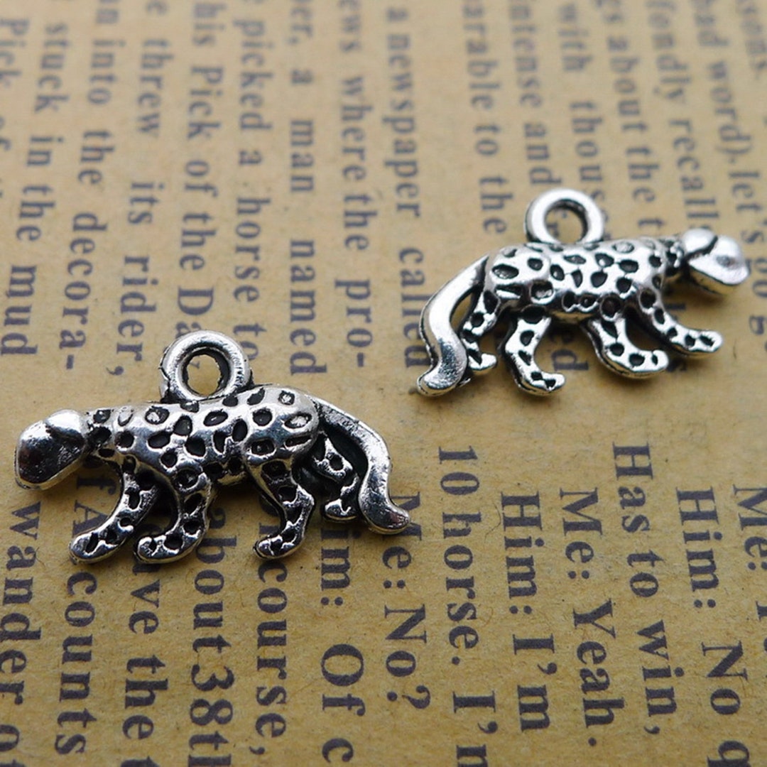 Clearance 50PCS, Antique Silver Leopard Charm Pendant, 2 Sided Animal ...